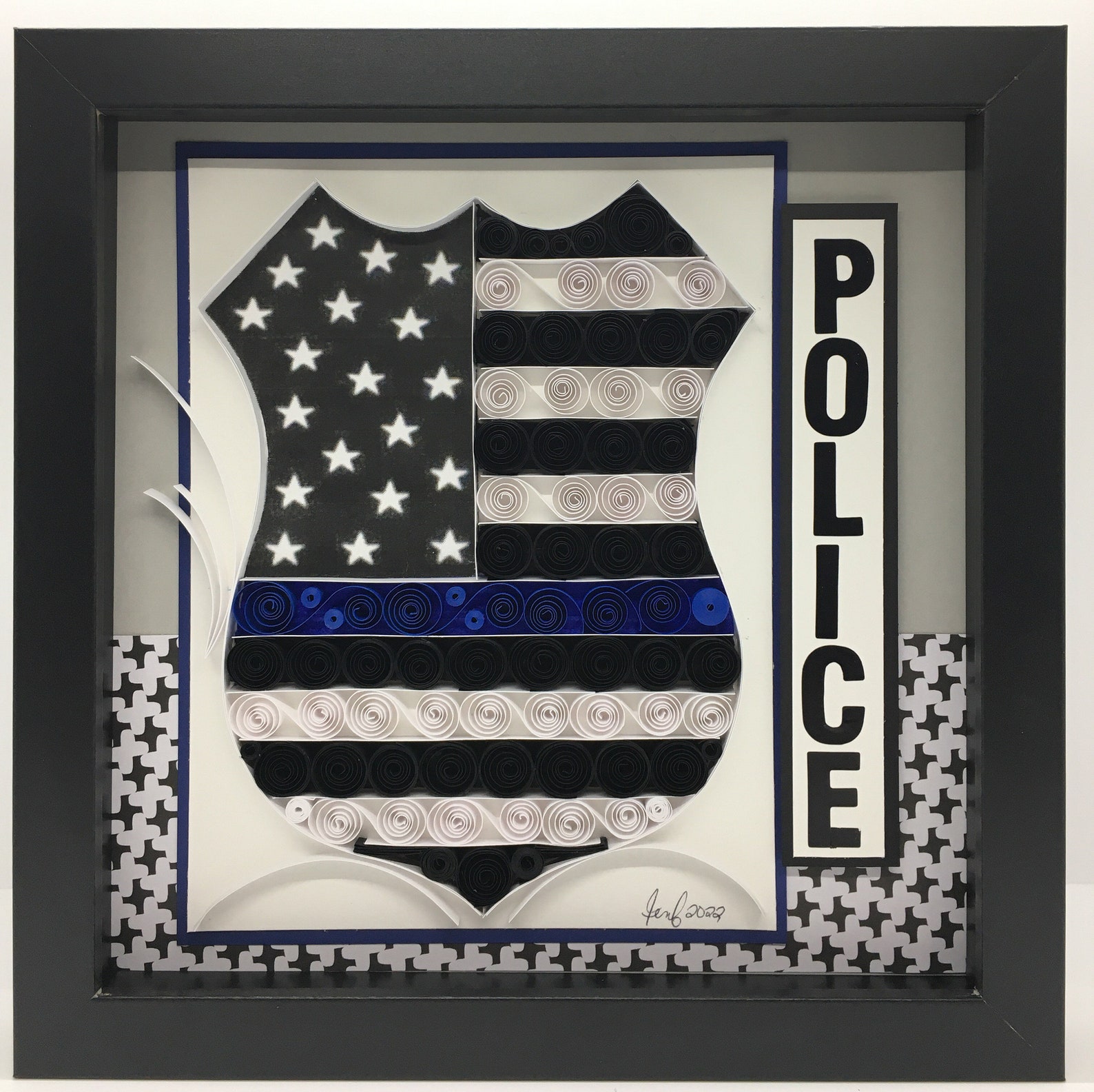 Police Badge Wall Art Quilled Police Officer Flag Shadow Box - Etsy