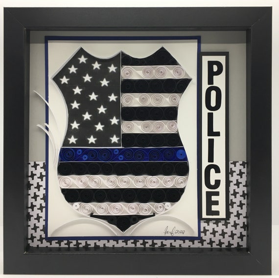 Police Badge Wall Art Quilled Police Officer Flag Shadow Box - Etsy