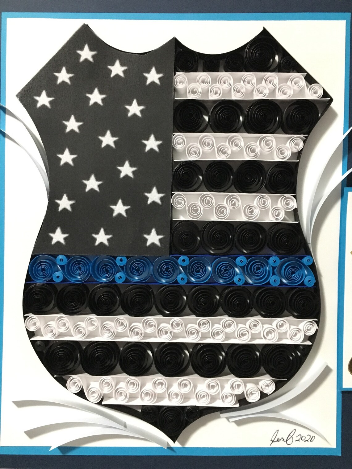 Police Badge Wall Art Quilled Police Officer Flag Shadow Box - Etsy