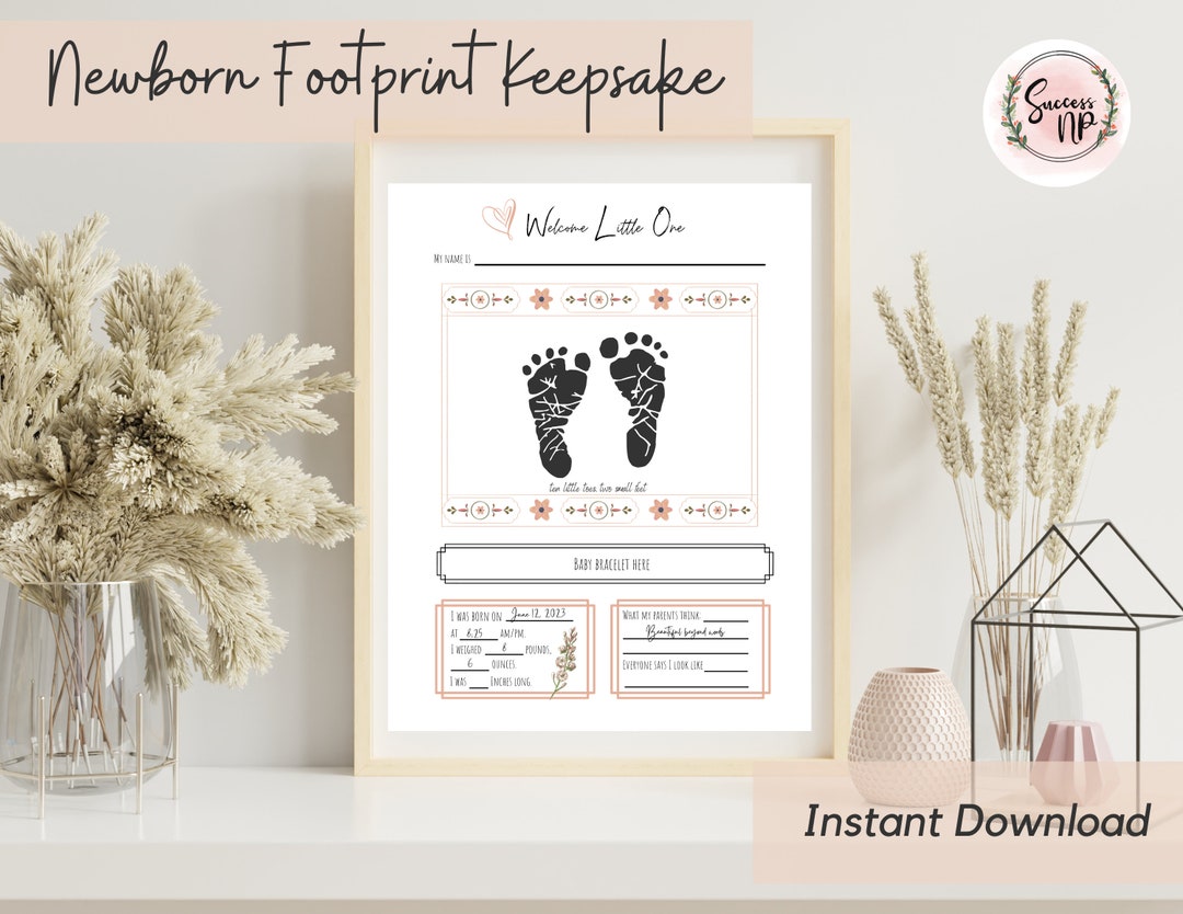 Newborn Hospital Baby Footprint Keepsake, Labor and Delivery Birth Book ...