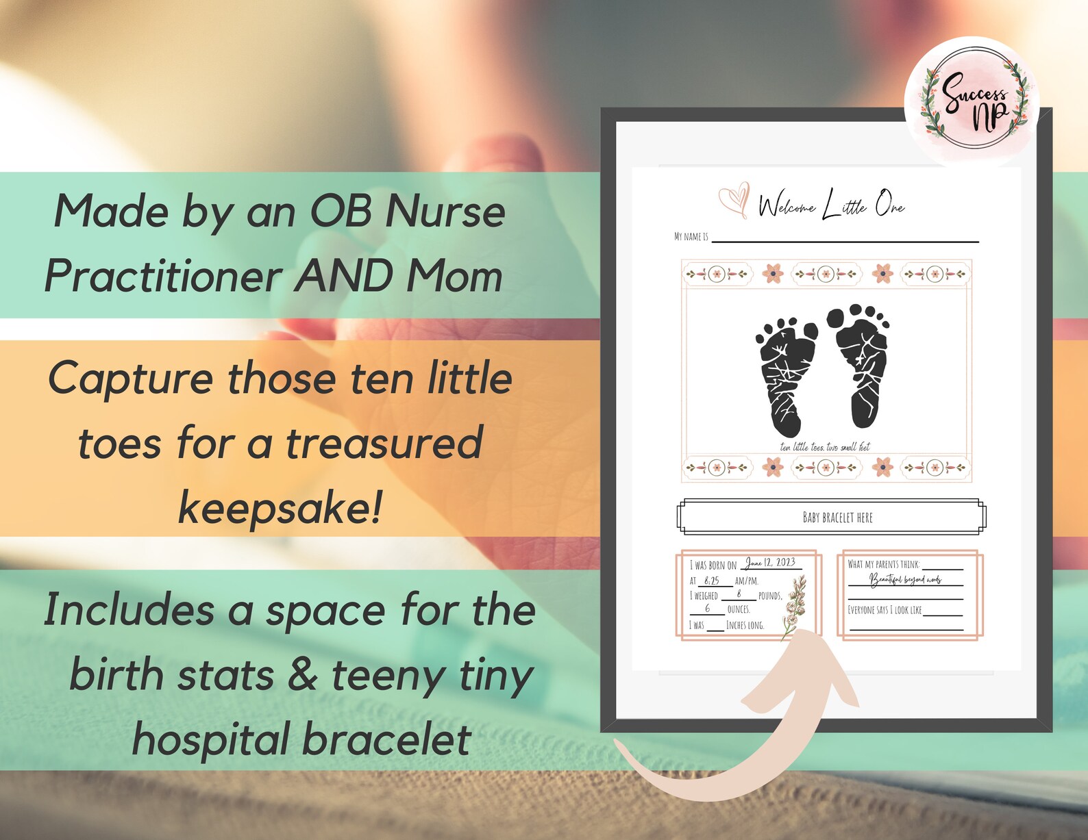 Newborn Hospital Baby Footprint Keepsake, Labor and Delivery Birth Book ...