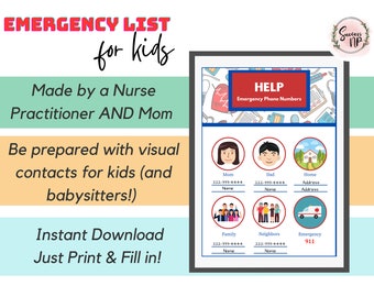 Kid's Worksheet of Contact Information for Emergency - Etsy