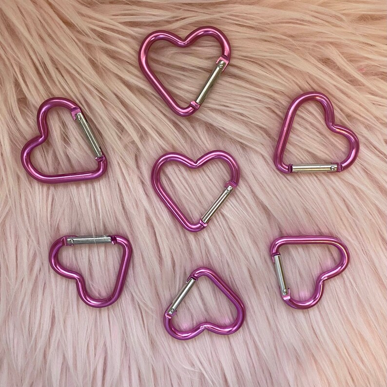 Hot Pink Heart Carabiner Key Chain - Etsy