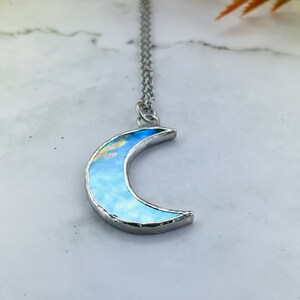 Iridescent White and Clear Stained Glass Moon Necklace - Etsy