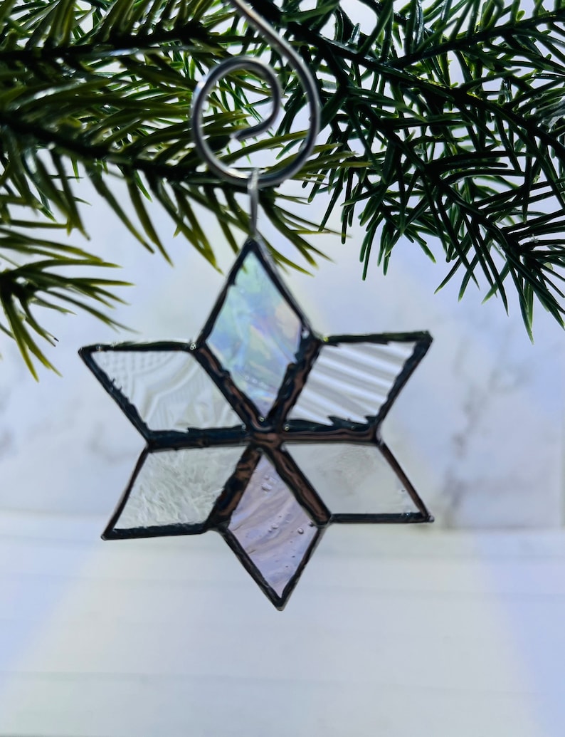 Set of 3 Mixed Clear Stained Glass Snowflakes - Etsy