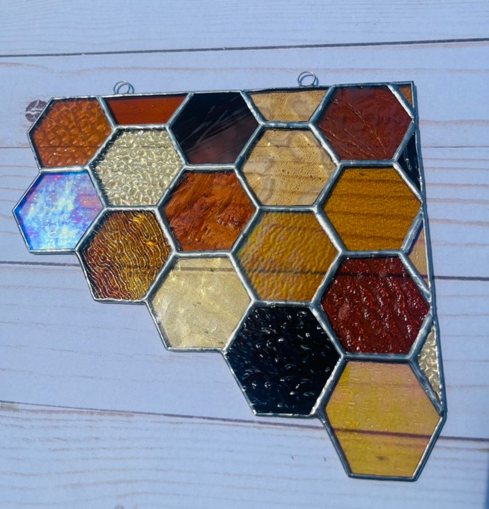 Honeycomb Stained Glass Corner Piece amber/yellow - Etsy