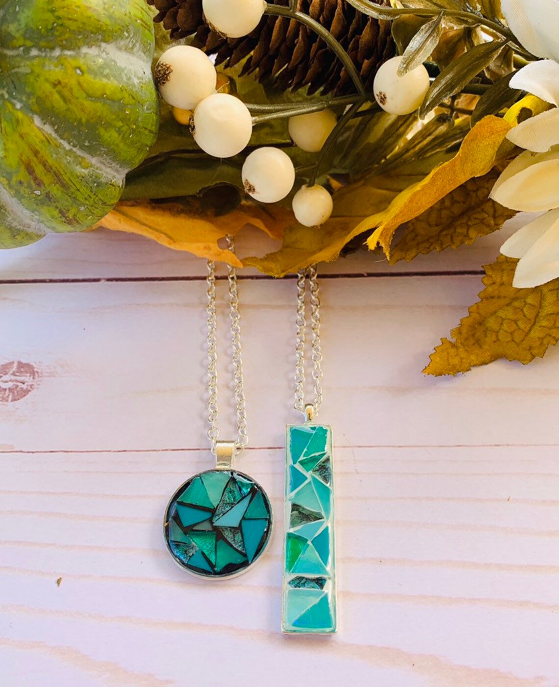 Aqua Stained Glass Mosaic Necklace - Etsy