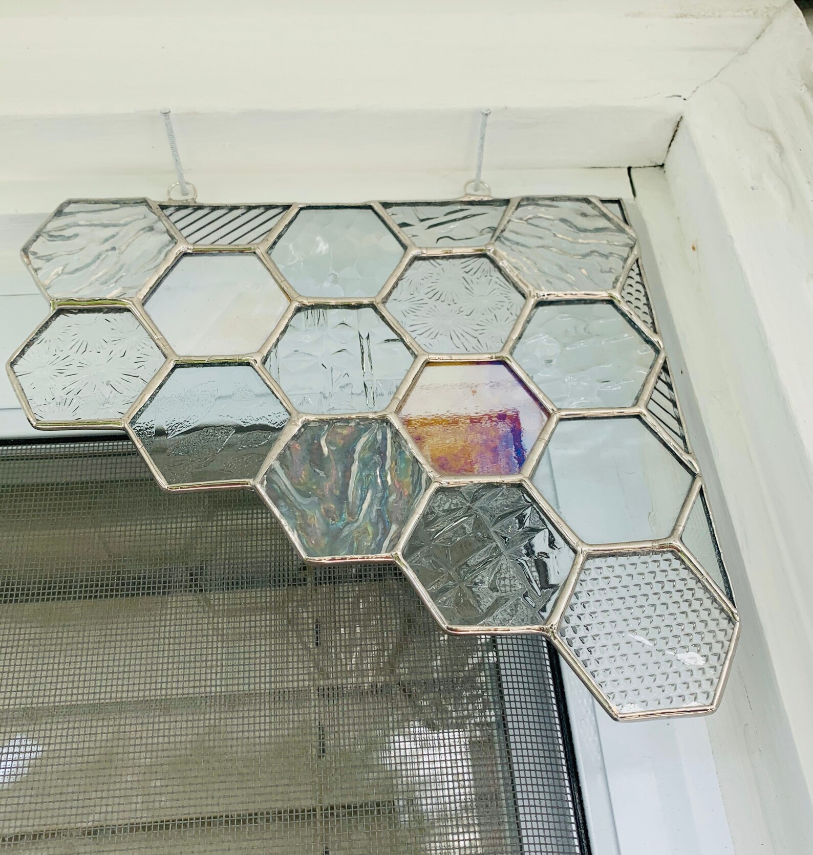 Honeycomb Stained Glass Corner Piece (clear) - Etsy