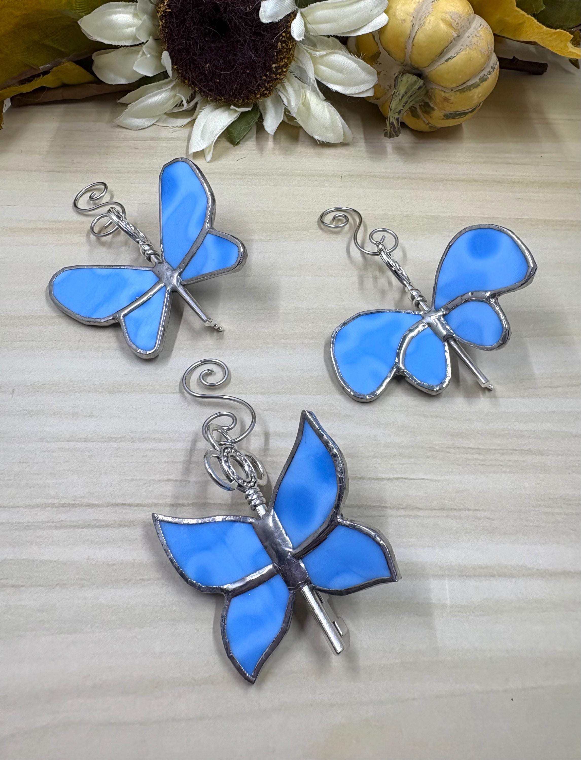 Blue Stained Glass Butterfly/moth Key Ornament - Etsy