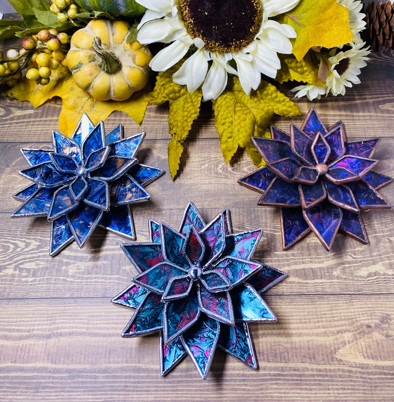 Bluegreen/red Van Gogh Glass Succulent/lotus | Etsy