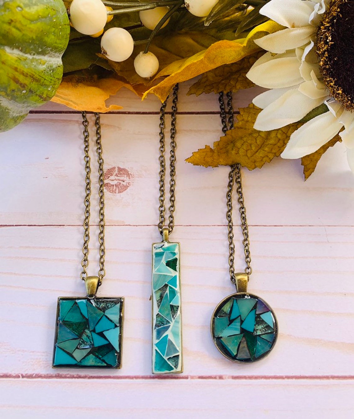 Aqua Stained Glass Mosaic Necklace - Etsy