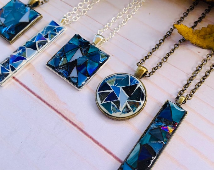 Blue Stained Glass Mosaic Necklace - Etsy