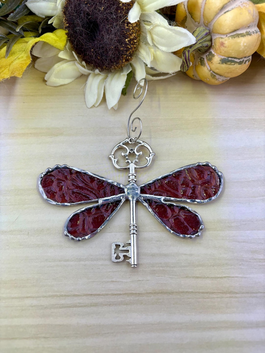 Mauve/violet Stained Glass Dragonfly Key Ornament - Etsy