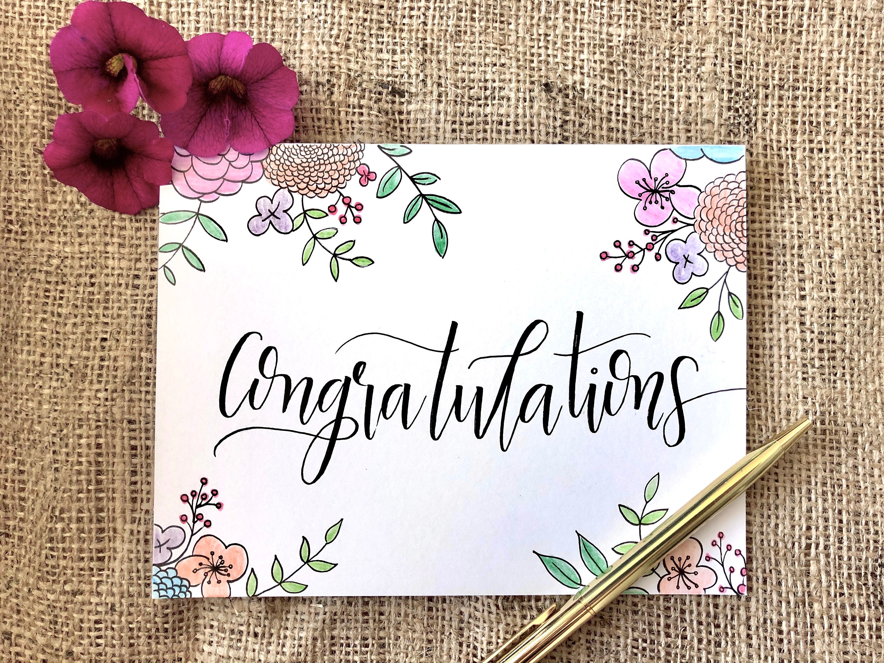 Set Of 5 Colorful Floral Congratulations Card Etsy