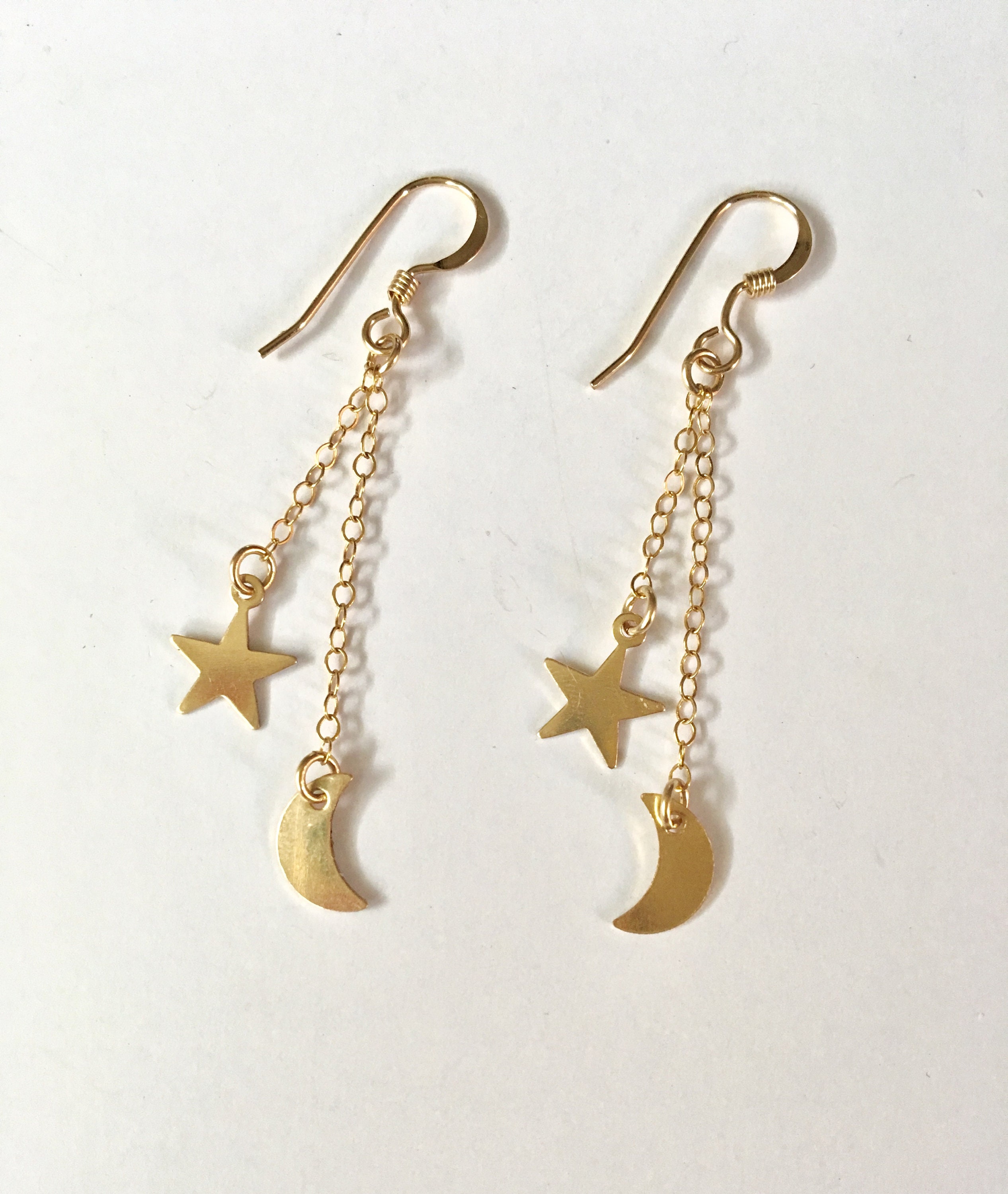 Moon and Stars Dangle Earrings, Threader Earrings, Moon and Stars ...