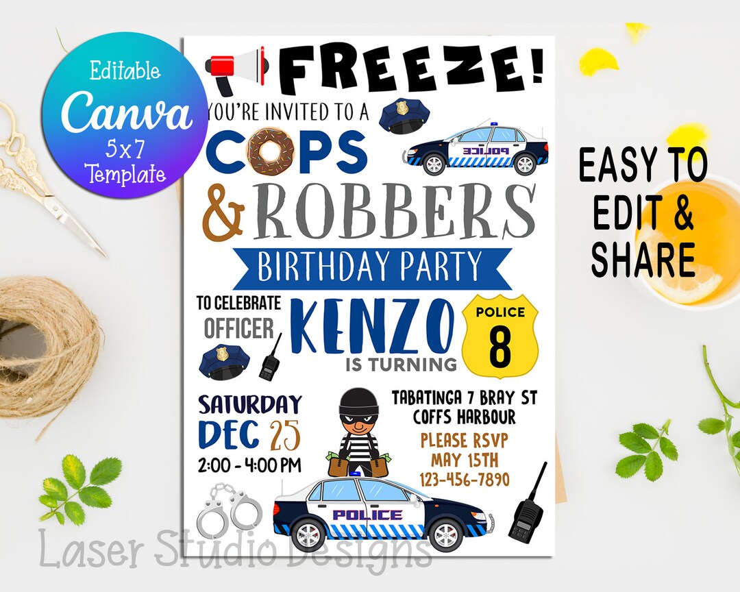 Cops Robbers Invitation Police Birthday Invitation Police - Etsy