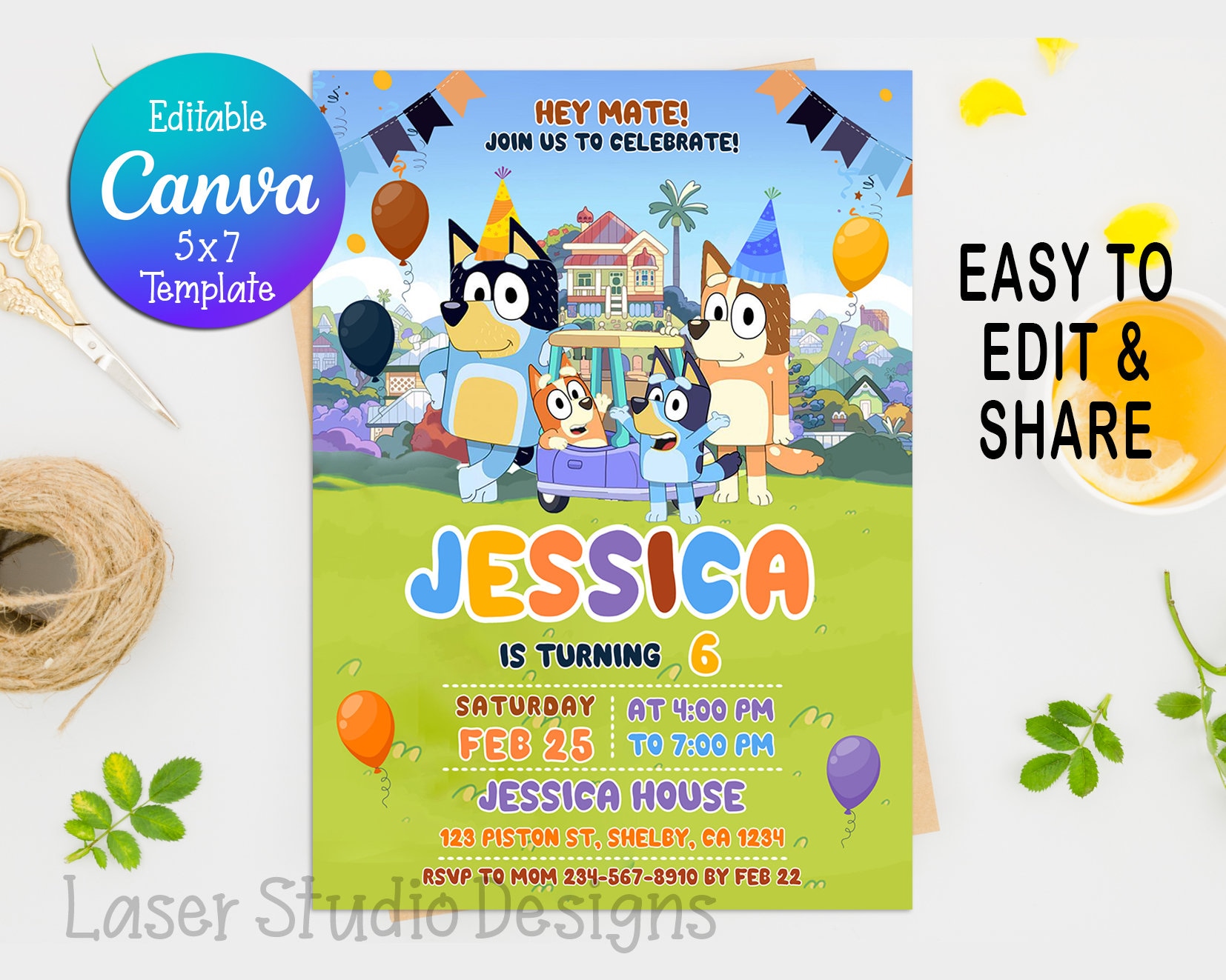 Invitación de cumpleaños de Bluey, cumpleaños de niño de niña azul ...