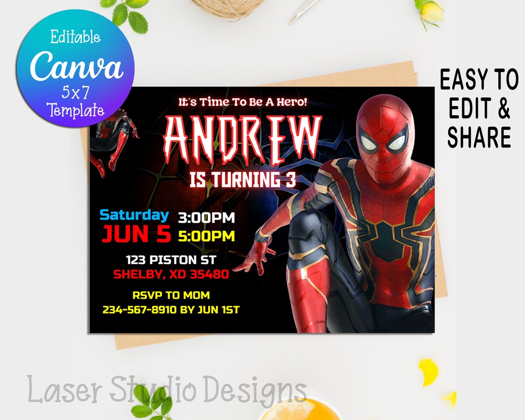 Spiderman Birthday, Editable Spiderman Invitation, Spiderman Birthday ...