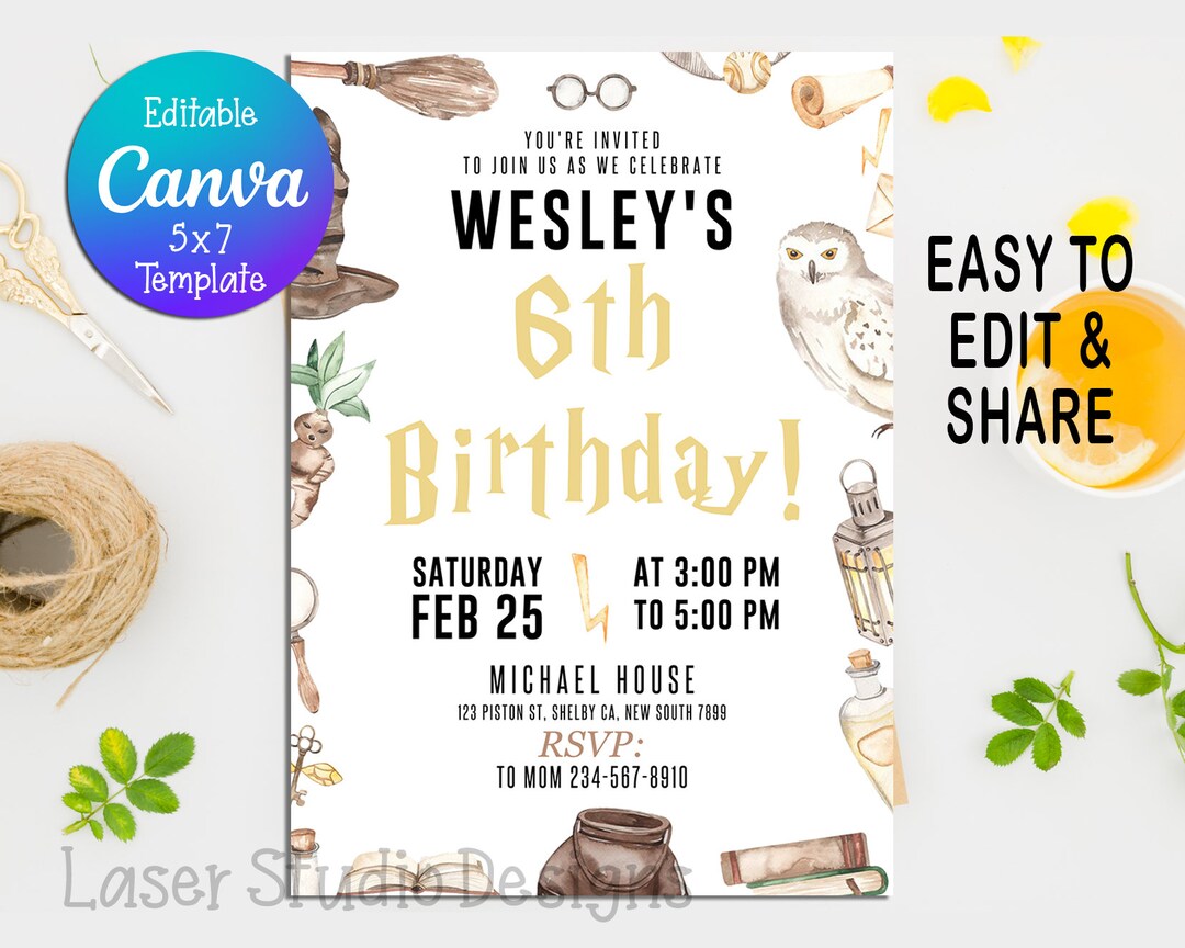 Wizard Birthday Party Invitation, Wizard Birthday Editable Invitation ...