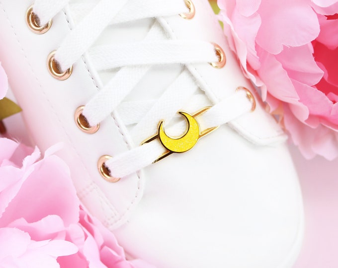 YELLOW MOON | Shoe Lace Charm | Lace Locks | Kawaii | Glitter Crescent ...