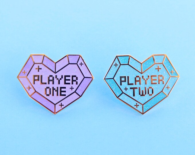 Player One & Player Two Enamel Pin SET Geometric Glitter | Etsy