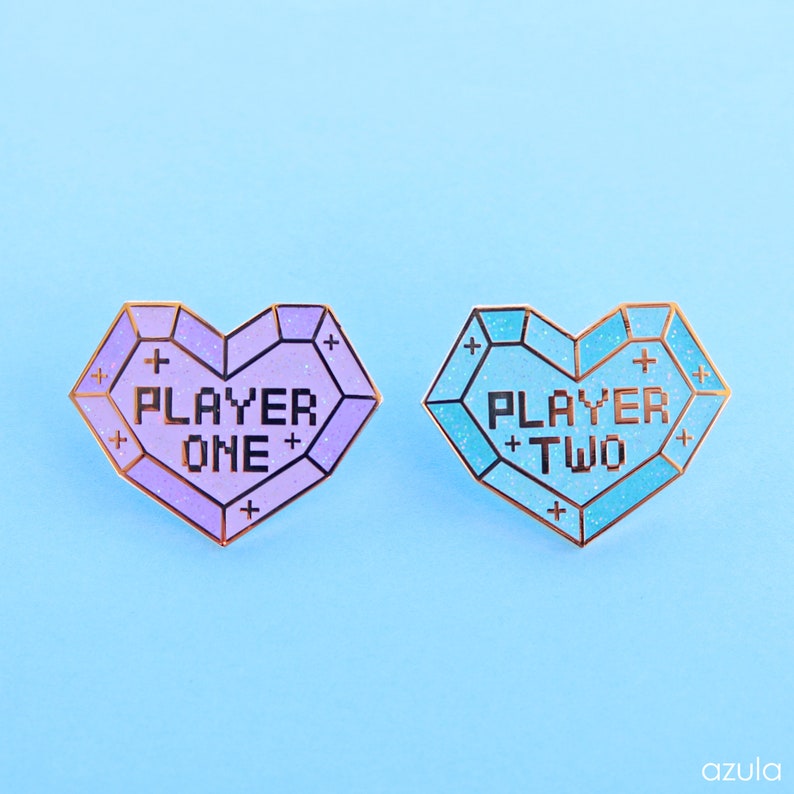 Player One & Player Two Enamel Pin SET Geometric Glitter - Etsy