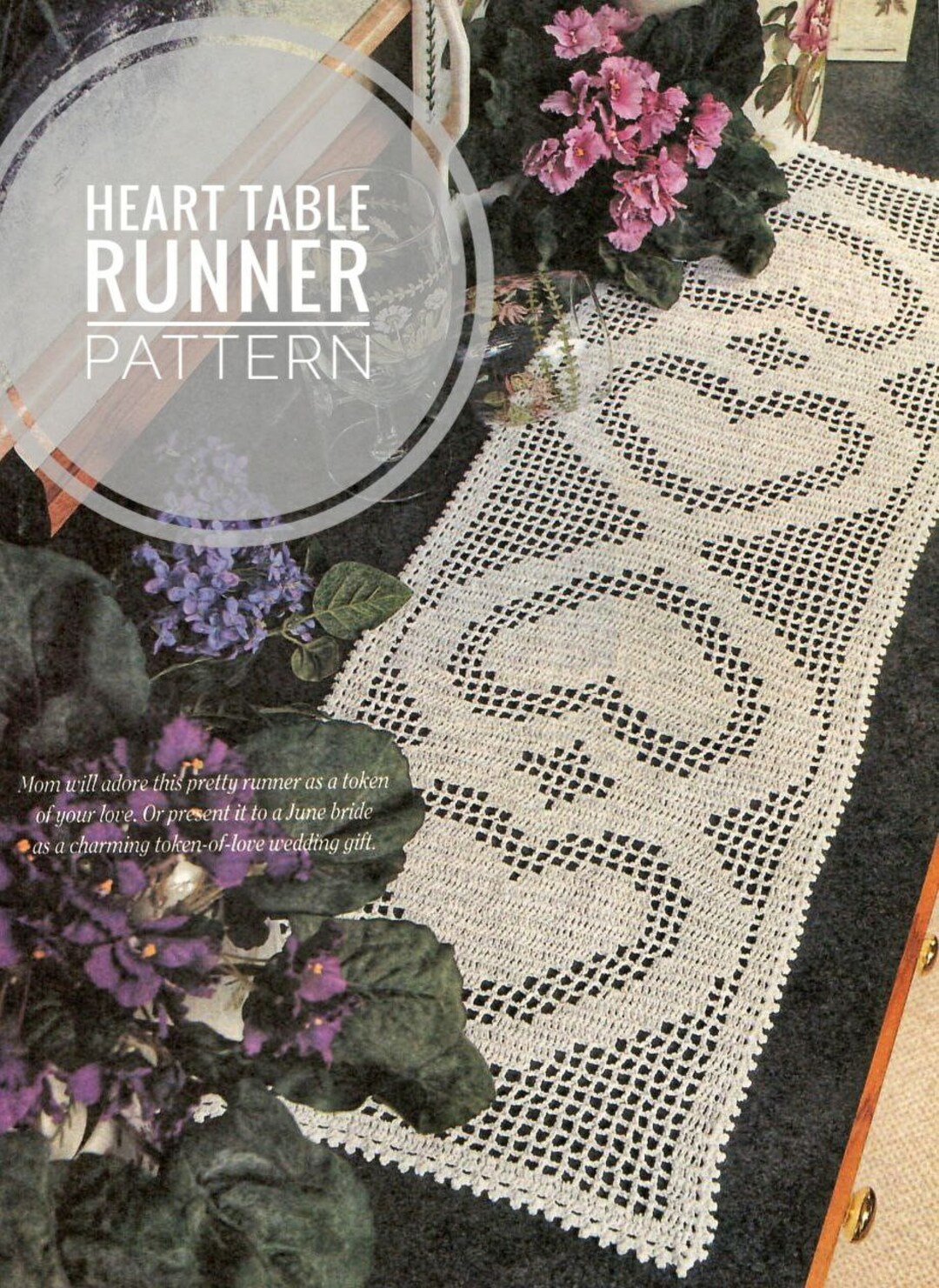 Heart Table Runner Pattern, Vintage Crochet Pattern, DIY Retro Style ...