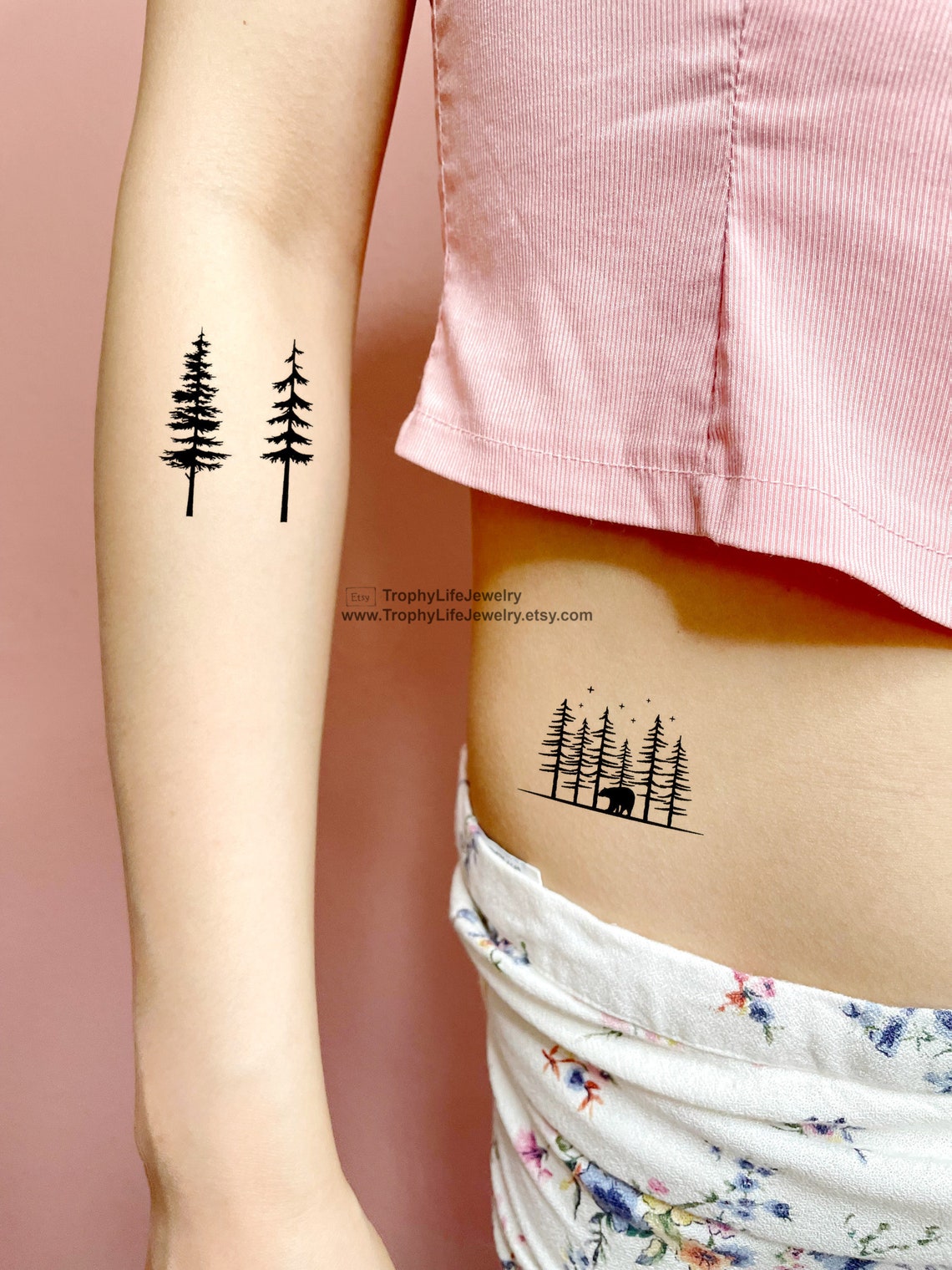 Trees Temporary Tattoo / Summer Tattoo / Camping Tattoo / - Etsy
