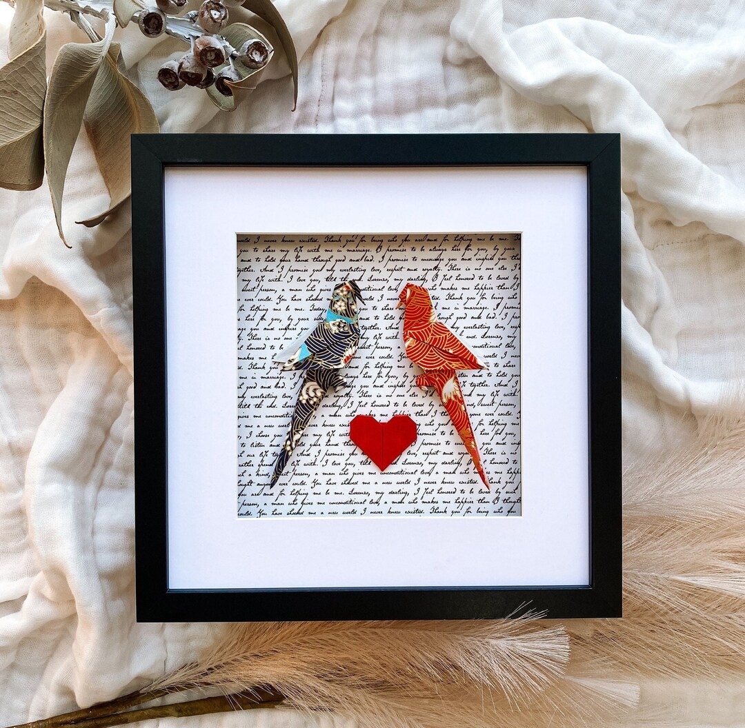 Origami Parrots With Wedding Vows in 3D Frame: A Unique Anniversary ...