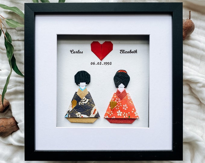 Personalised Origami Bride and Groom 3D Frame Art: Wedding Gift ...