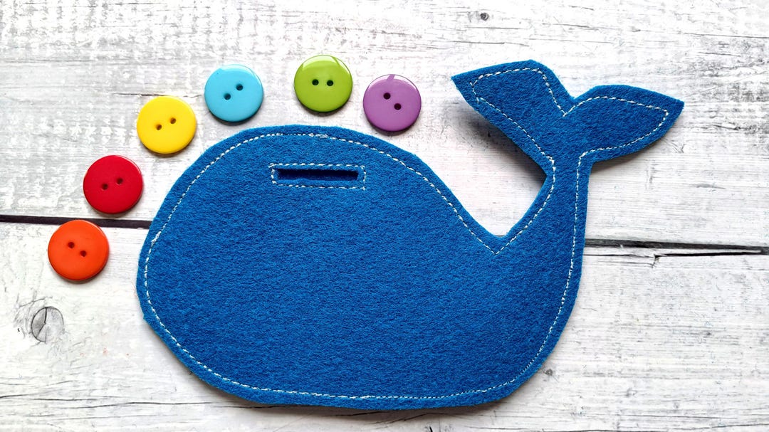 Button Whale Bank ( 6 Buttons Included ) Fine Motor Game. Montessori ...