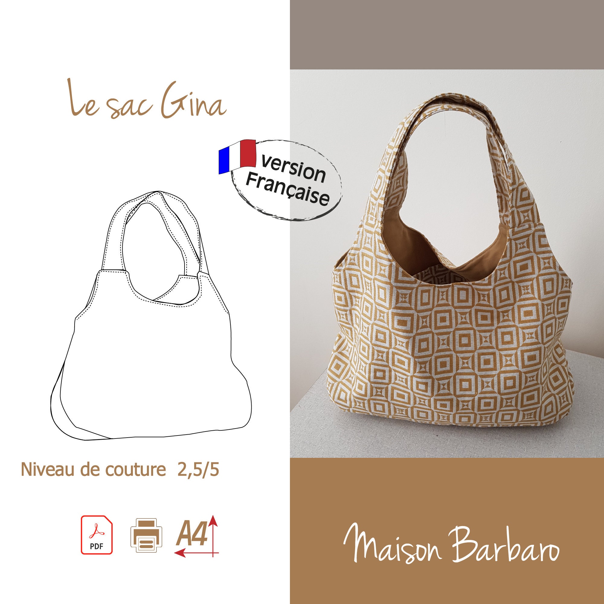 Patron du sac à main gina, Sac à main fourre tout, patron PDF de sac à ...