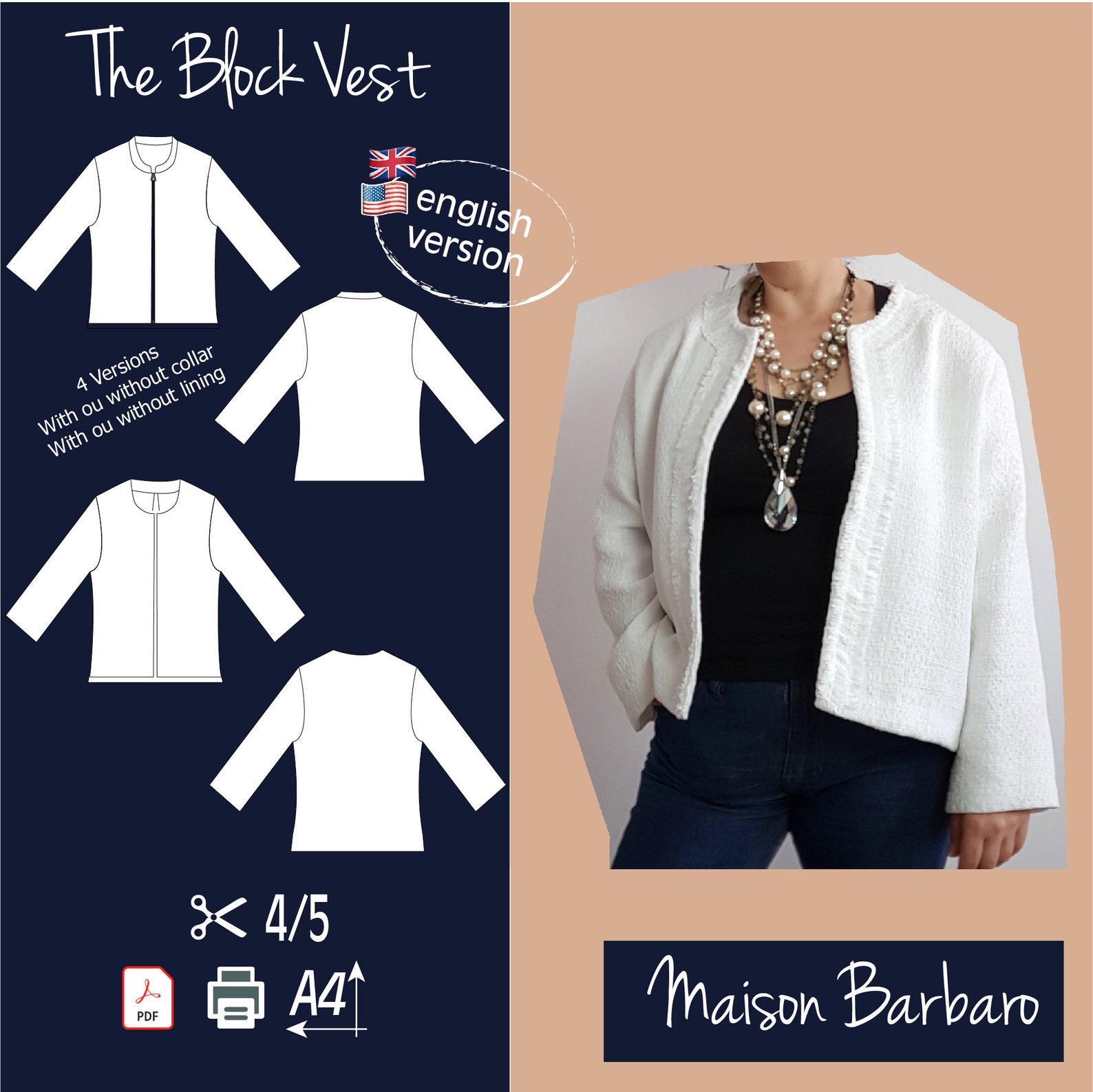 Sewing Pattern for Women's Jacket, the Block Jacket Offers 4 Versions ...