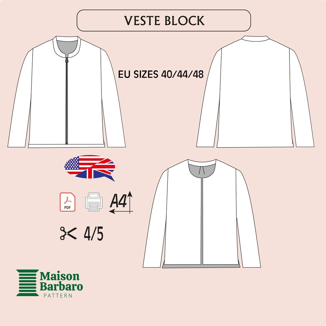 Sewing Pattern for Women's Jacket, the Block Jacket Offers 4 Versions ...