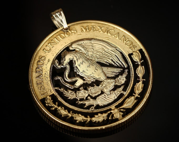 Eagle With Snake in Beak Pendant & Necklace Mexico 10 Pessos Aztec ...