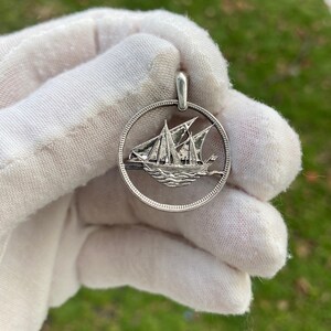 Kuwait 5 Fils Cut Coin Pendant Dhow Ship Arab Boat Necklace Kuwaiti ...