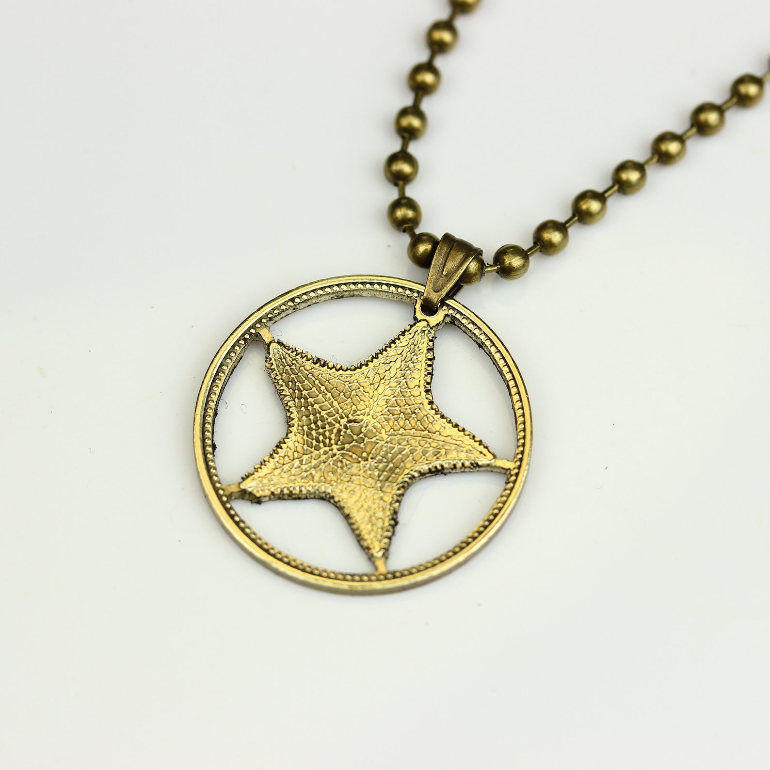 1966 Bahamas 1 Cent Cut Coin Pendant W/necklace Bahamian Starfish Sea ...