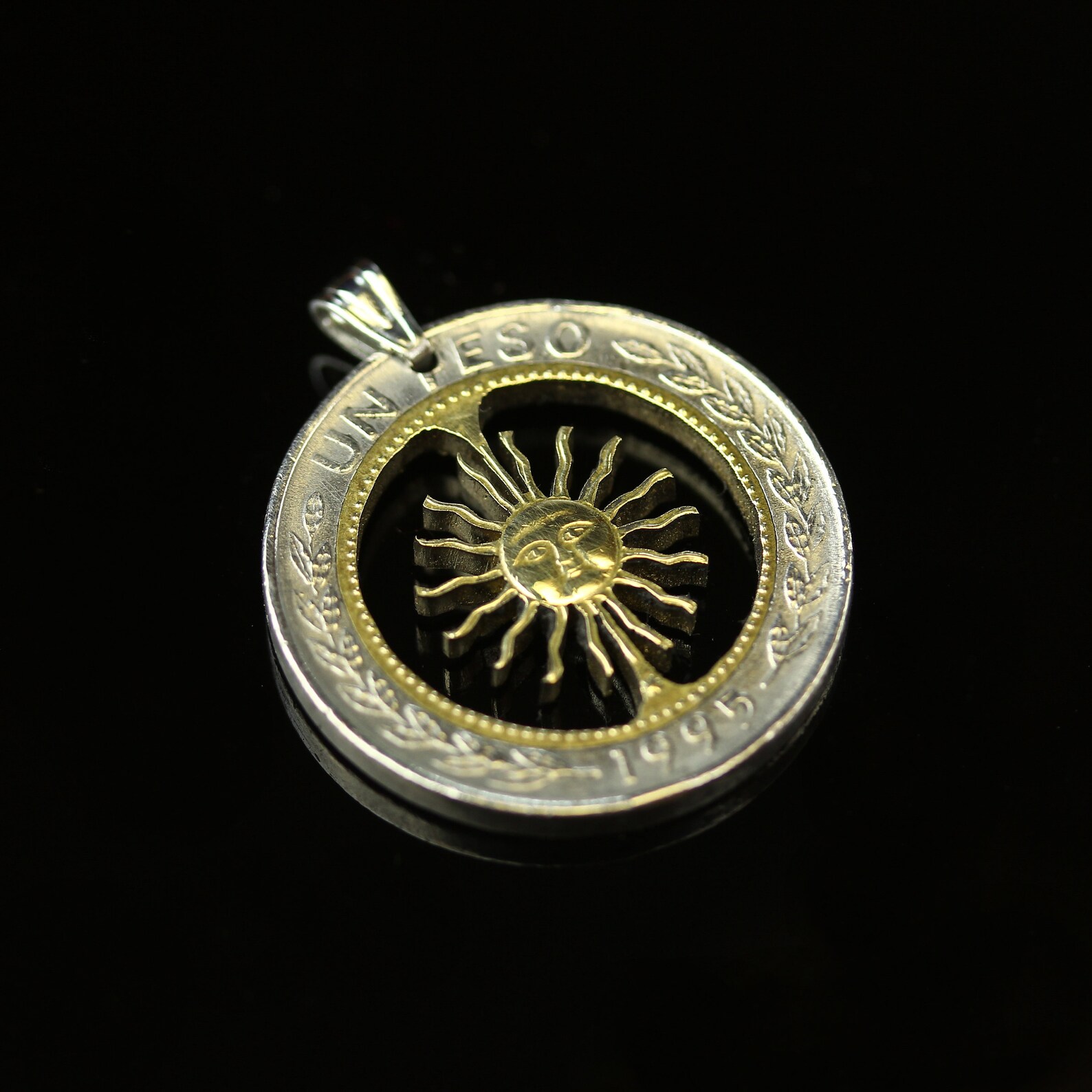 Argentina 1 Peso cut coin pendant with necklace Sol de Mayo | Etsy