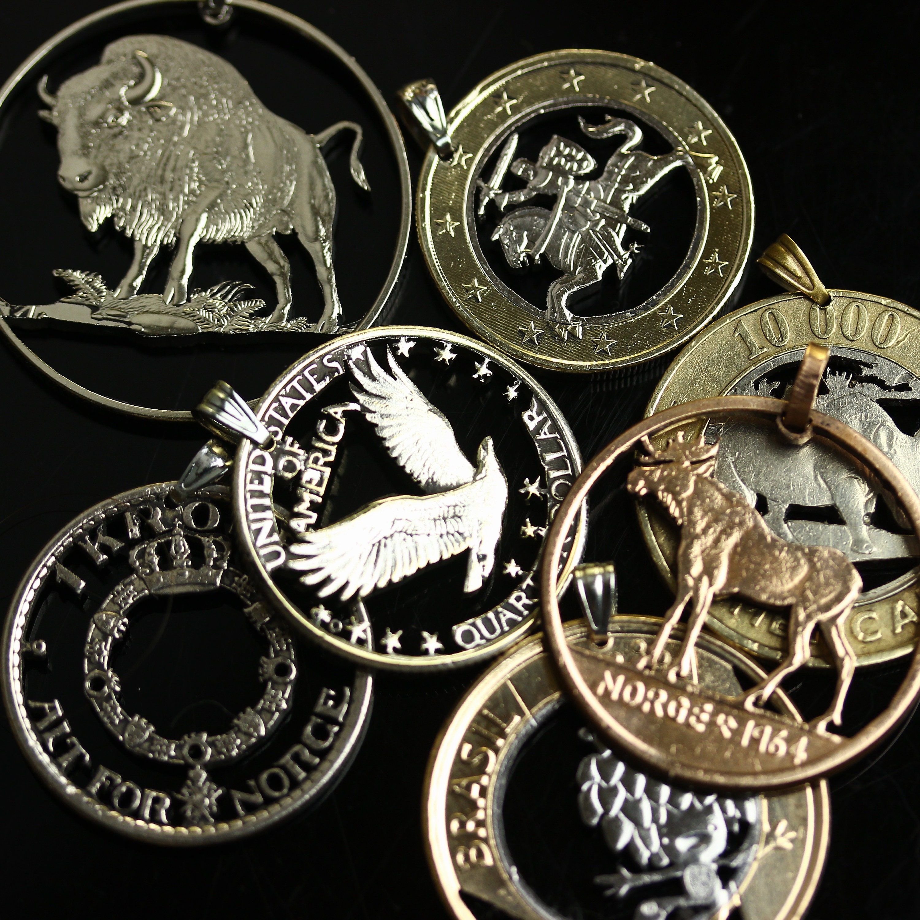 Lithuania 1 Euro, Cut Coin Pendant With Necklace. Lietuva Vytis Horse ...