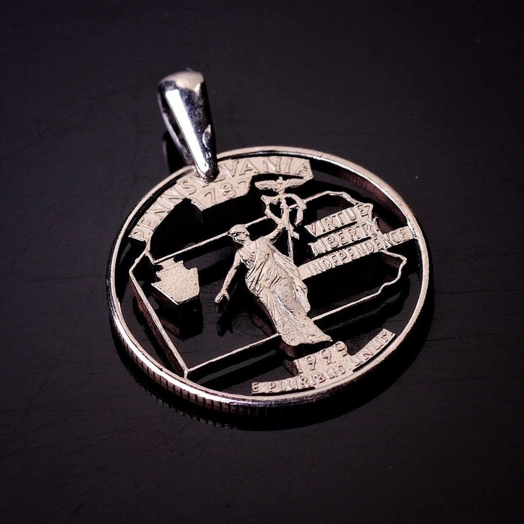 USA Pennsylvania State Quarter Cut Coin Pendant With Necklace ...