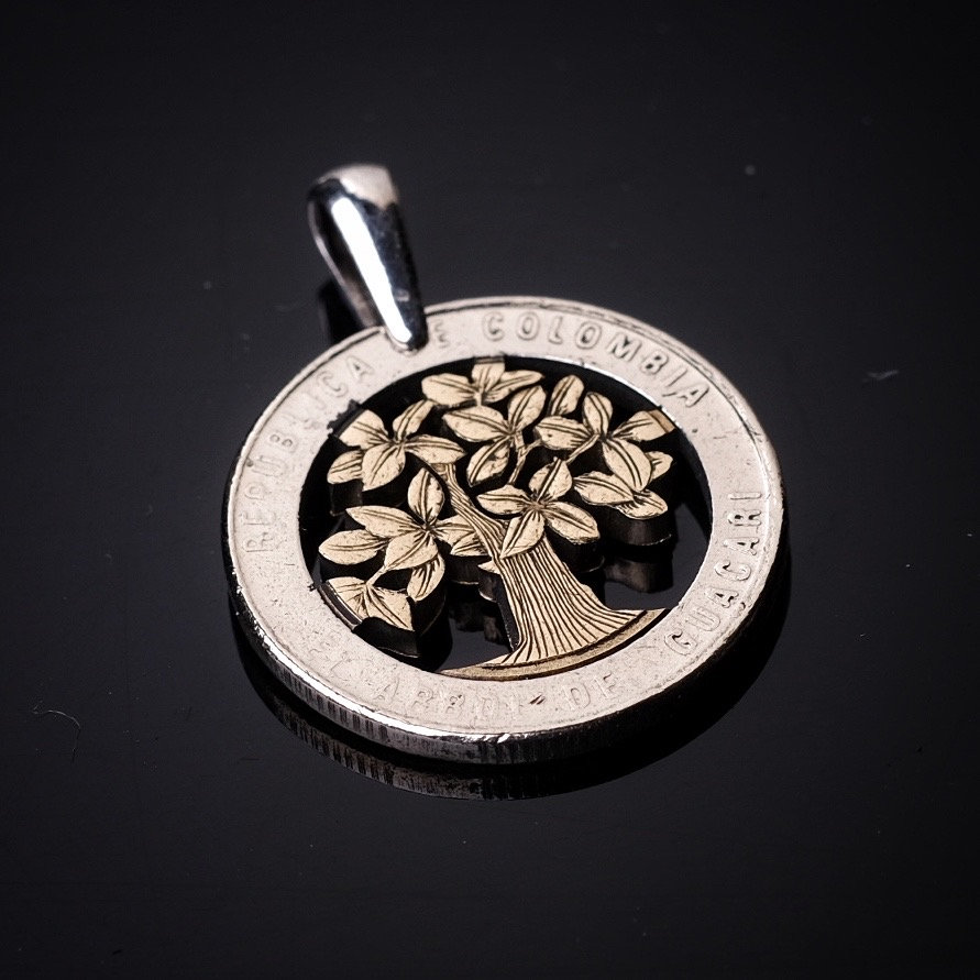 Colombia 500 Pesos Cut Coin Pendant Colombian Necklace Holy Tree ...