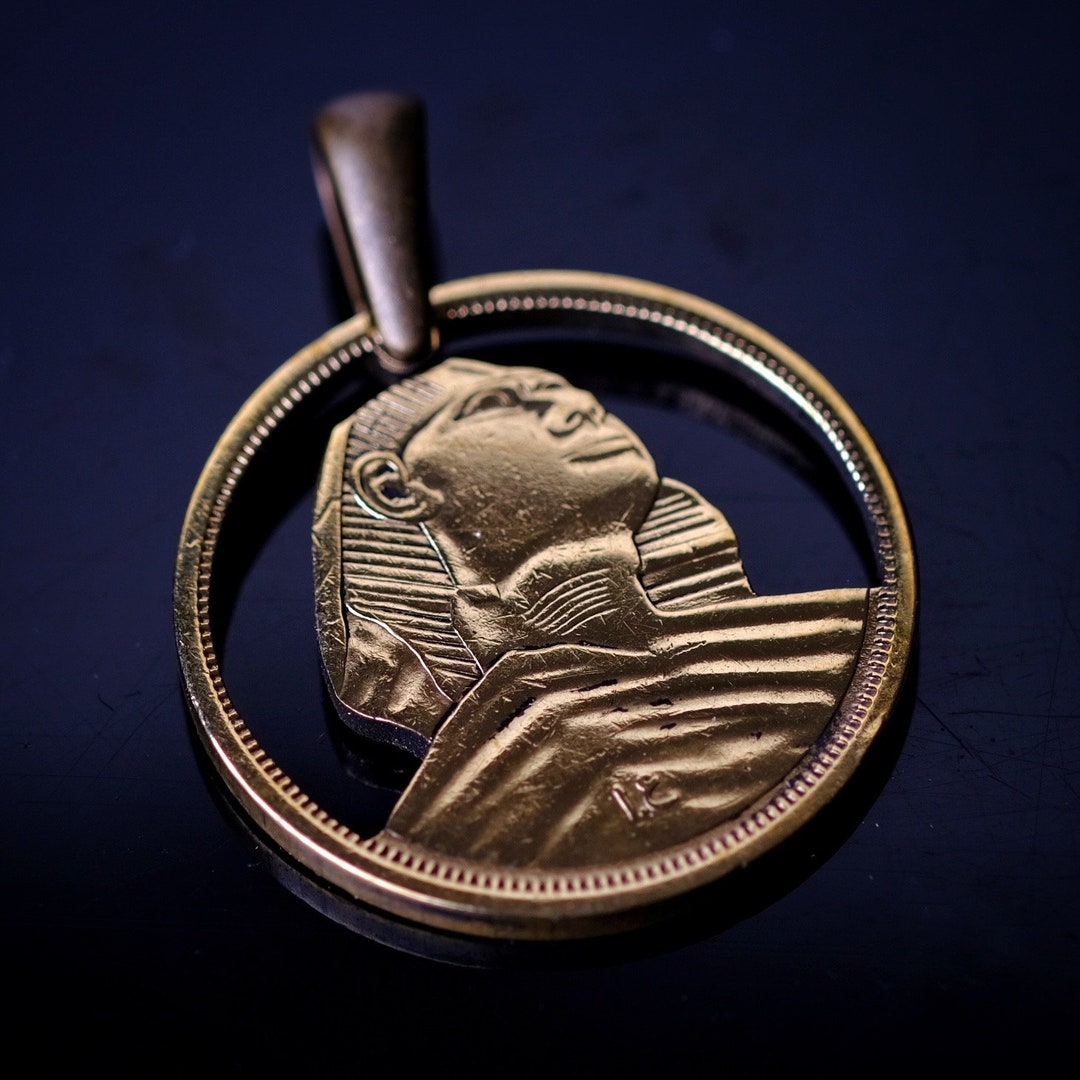 Egypt 10 Milimes Cut Coin Pendant With Necklace Great Sphinx of Giza ...