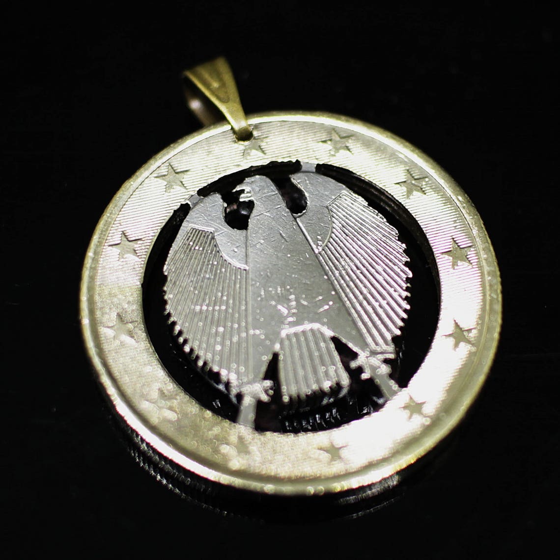 2002 German Euro Coin Eagle. Cut Coin Pendant With Necklace. - Etsy