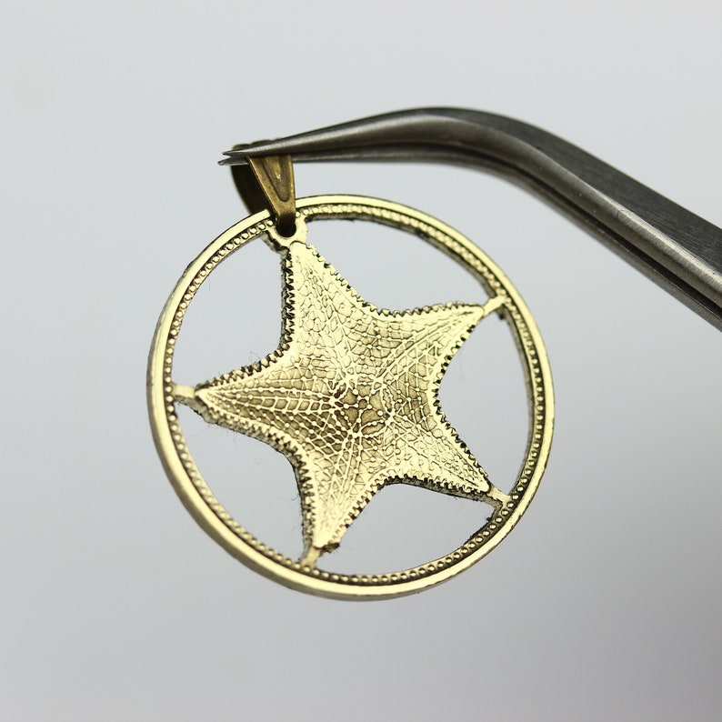 1966 Bahamas 1 Cent Cut Coin Pendant W/necklace Bahamian Starfish Sea ...