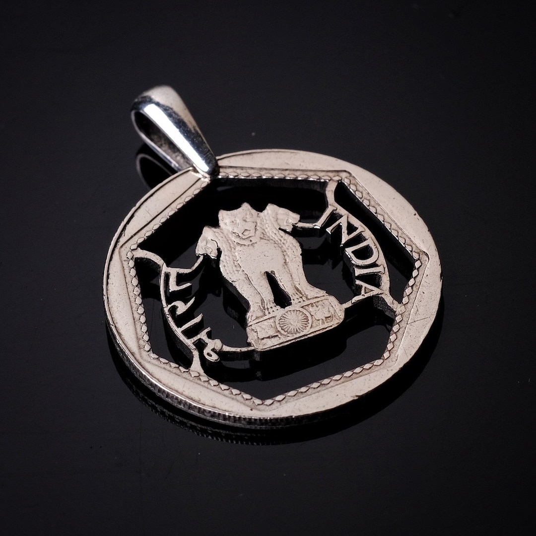 India Rupee Cut Coin Pendant Sarnath Lion Capital Ashoka Pillar Bombay ...