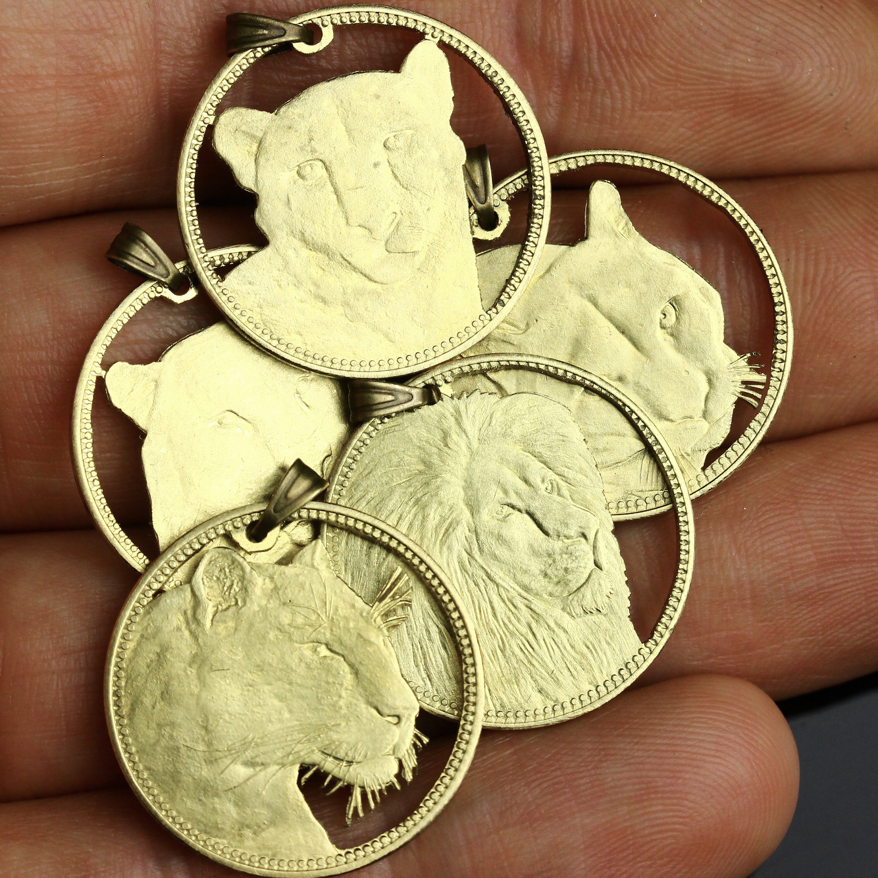 Lion Cut Coin Pendant With Necklace. - Etsy