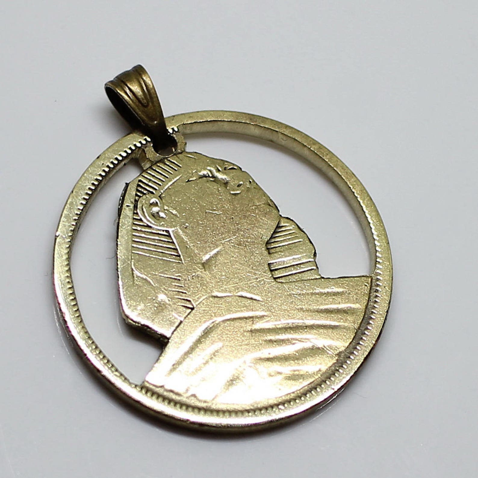 Egypt Sphinx Pendant & Necklace Hand Cut Egyptian Coin - Etsy