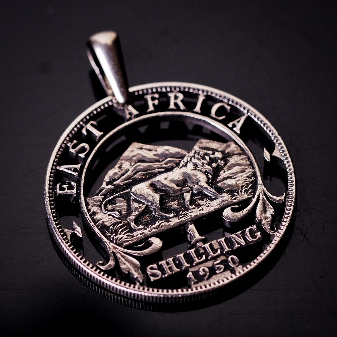 East Africa 1 Schilling Cut Coin Pendant With Necklace Lion Kenya ...