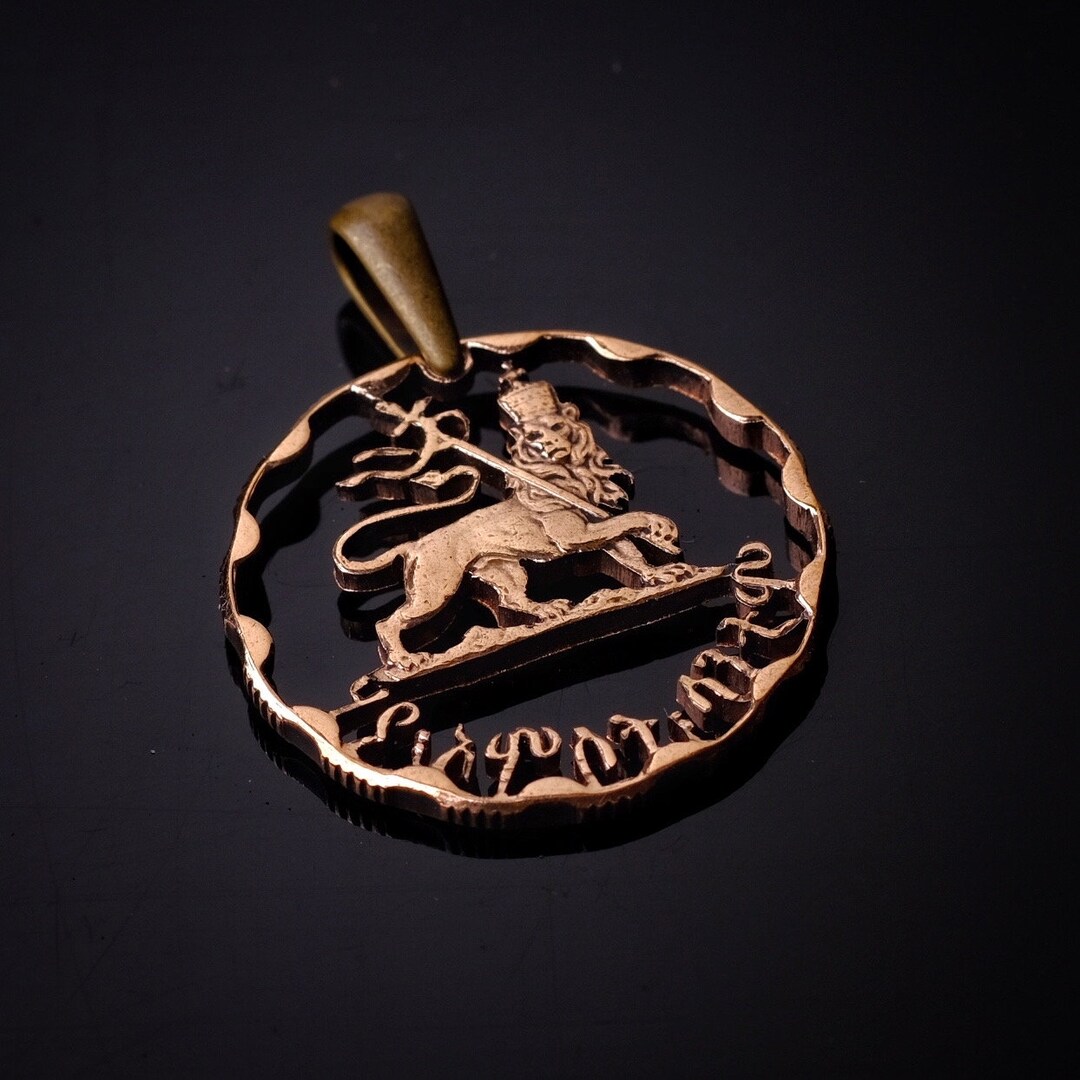 1944 Ethiopia 25 Cent Cut Coin Pendant Lion of Judah Haile Selassie ...