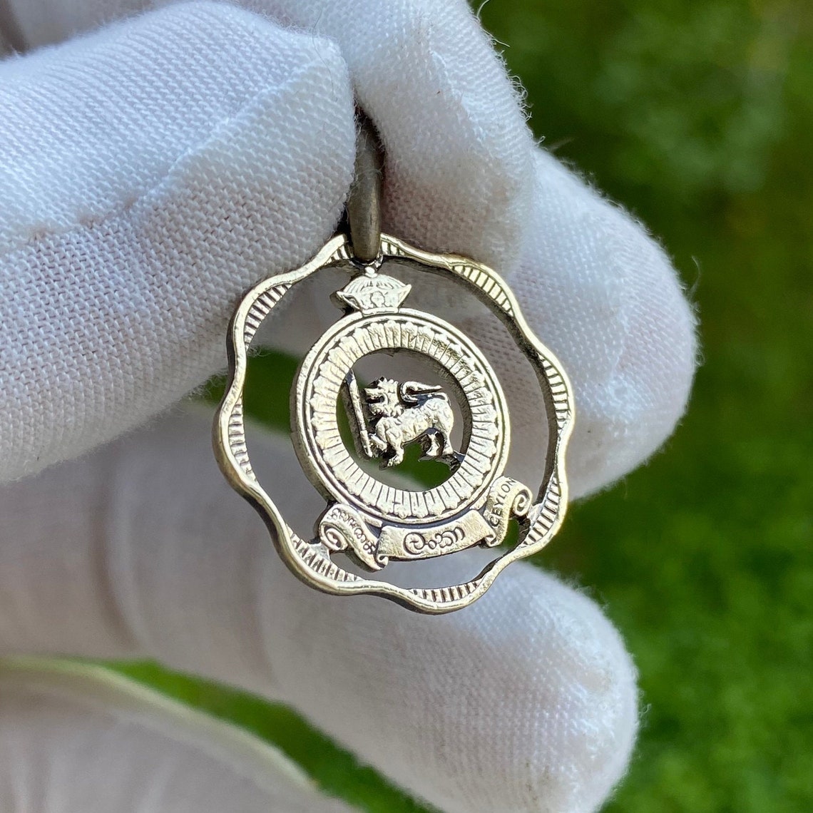 Sri Lanka Ceylon Cut Coin Pendant With Necklace Gold Lion Kastane Sword ...